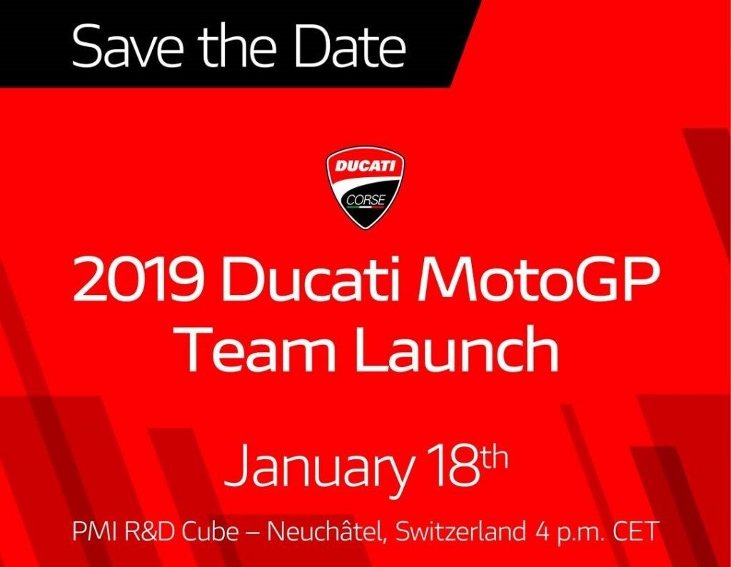 Ducati, presentazione ufficiale in Svizzera il 18 gennaio